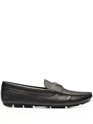 Prada Saffiano Leather Loafers With Triangle Logo - Black