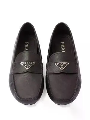 Prada Saffiano Leather Loafers With Triangle Logo - Black