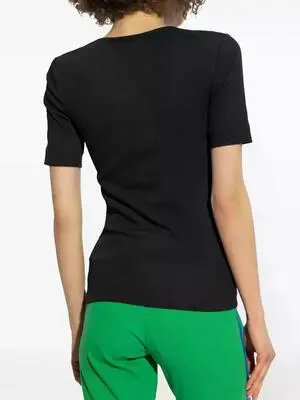 GANNI Logo-appliqué Ribbed T-shirt - Black