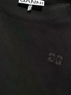 GANNI Logo-appliqué Ribbed T-shirt - Black