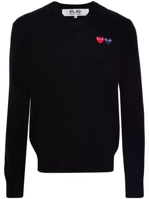 Play Comme Des Garcon Heart-patch Wool Jumper - Blue