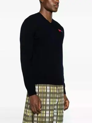 Play Comme Des Garcon Heart-patch Wool Jumper - Blue