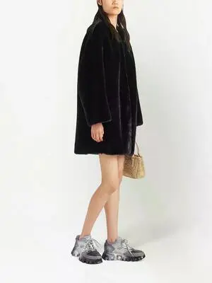Prada Faux-fur Coat With Logo Detail