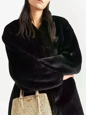 Prada Faux-fur Coat With Logo Detail