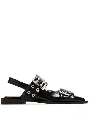GANNI Buckle-detail Eyelet-embellished Slingback Sandals - Black