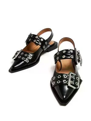 GANNI Buckle-detail Eyelet-embellished Slingback Sandals - Black