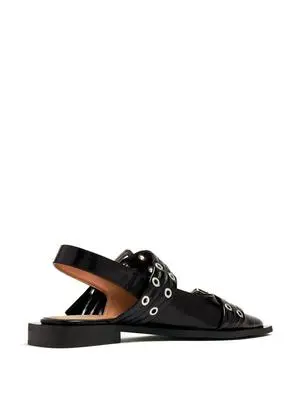 GANNI Buckle-detail Eyelet-embellished Slingback Sandals - Black