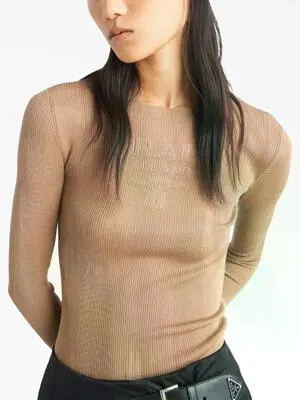 Prada Logo-intarsia Wool Jumper - Brown