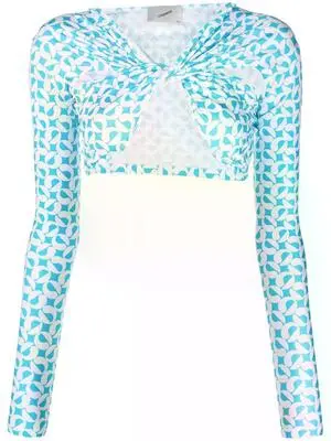 Coperni Patterned Ruched Cropped Top - Blue