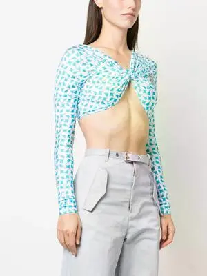 Coperni Patterned Ruched Cropped Top - Blue