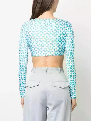 Coperni Patterned Ruched Cropped Top - Blue