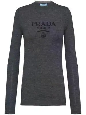 Prada Logo-intarsia Wool Jumper - Grey