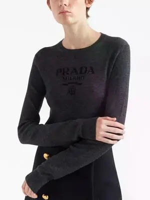 Prada Logo-intarsia Wool Jumper - Grey
