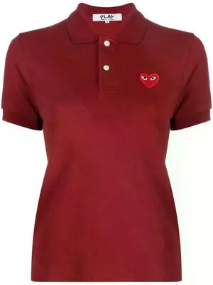 Play Comme Des Garcon Logo Embroidered Cropped Polo Shirt - Red