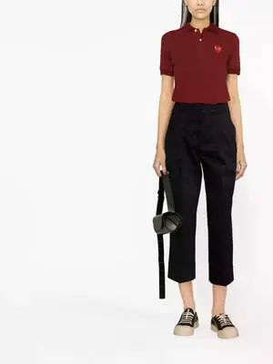 Play Comme Des Garcon Logo Embroidered Cropped Polo Shirt - Red