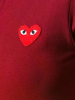 Play Comme Des Garcon Logo Embroidered Cropped Polo Shirt - Red