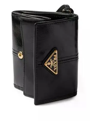 Prada Triangular-logo Leather Wallet - Black