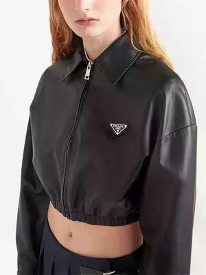 Prada Leather Jacket With Enamelled Triangle Logo