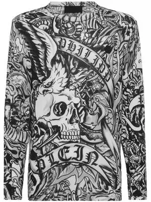 Philipp Plein Tattoo-print Cashmere Sweatshirt - Black