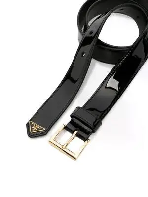 Prada Logo Plaque Patent Leather Belt