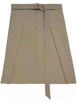 AMI Paris Belted Wool Midi Skirt - Neutrals