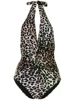 DUSKII Leopard-print Halterneck Swimsuit - Brown
