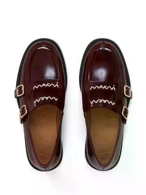 Marni Leather Double Buckle Loafers - Red