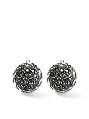 John Hardy Carved Chain Sapphire Stud Earrings - Silver