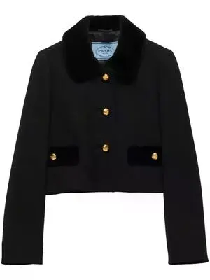Prada Single-breasted Jacket With Shearling Trim - Black