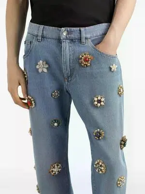 Dolce & Gabbana Crystal-embellished Straight-leg Jeans
