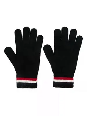 Moncler Tricolour-stripe Wool Gloves - Black