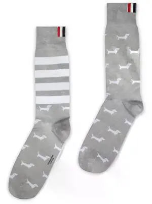 Thom Browne Printed-motif Mid-calf Socks - Grey
