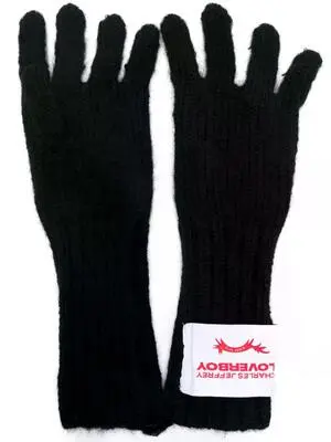 CHARLES JEFFREY Charles Jeffrey Loverboy Logo-Patch Knitted Gloves Black