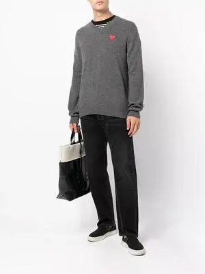 Play Comme Des Garcon V-neck Knitted Heart Jumper