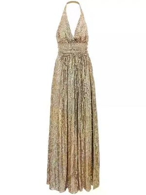 Dolce & Gabbana Sequin Embellished Halterneck Gown - Gold