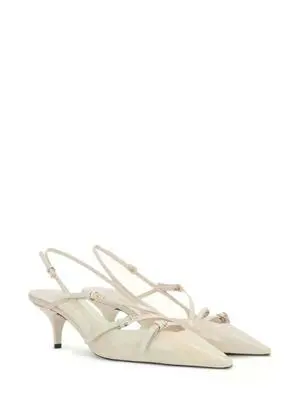 Miu Miu Buckled Patent Slingback Pumps - Neutrals