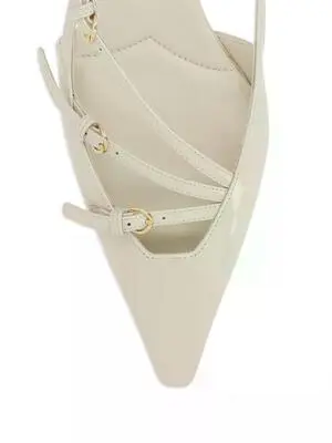 Miu Miu Buckled Patent Slingback Pumps - Neutrals