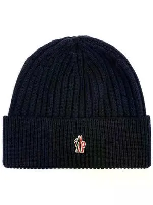 Moncler Logo Embroidered Beanie Blue