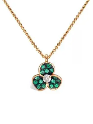 LEO PIZZO 18kt Rose Gold Candy Flora Diamond And Emerald Pendant Necklace - Pink