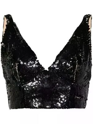 P.a.r.o.s.h Sequin Embellished Crop Top - Black