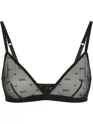 Dolce & Gabbana Jacquard Tulle Triangle Bra - Black
