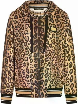Dolce & Gabbana Leopard-print Zip-up Hoodie - Brown