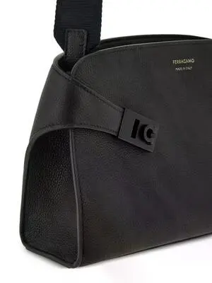 FERRAGAMO Hammered Calfskin Leather Hug Messenger Bag - Black