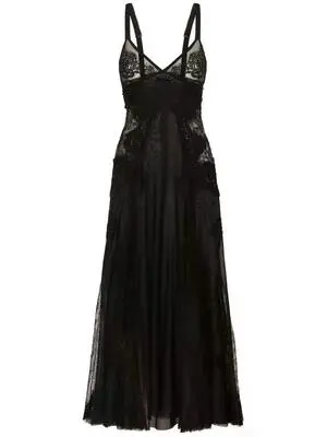 Dolce & Gabbana Lace-insert Flared Midi Dress - Black