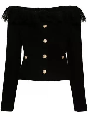 Alessandra Rich Off-shoulder Tweed Jacket - Black