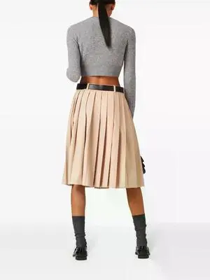 Miu Miu Wool And Cashmere Cropped Sweater With Intarsia Logo