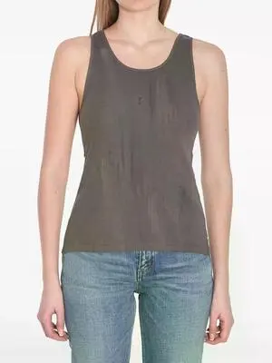 Saint Laurent Cassandre Embroidered Ribbed Tank Top