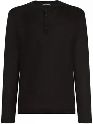 Dolce & Gabbana Serafino Button-neck T-shirt - Black