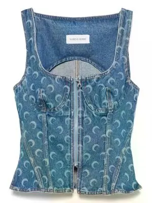 MARINE SERRE Moon Laser Denim Bustier Top - Blue