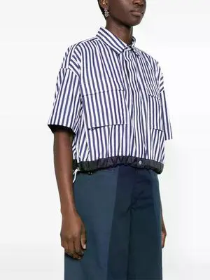 Sacai Striped Cotton Cropped Blouse
